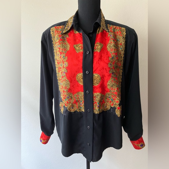 Vintage | Tops | Vintage 8s Howard Wolf Black Button Down Blouse Wjewel ...